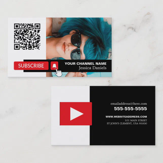 Personalized Photo & QR Code, Youtube - Vlogger Business Card | Zazzle