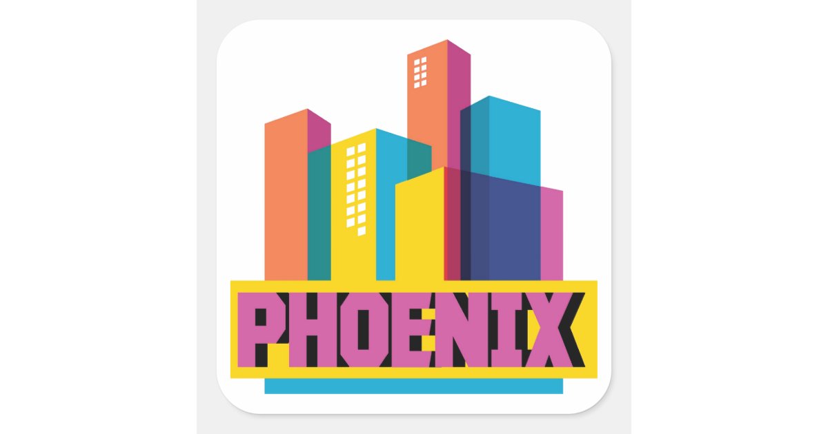 Phoenix, Arizona | Neon Skyline Square Sticker | Zazzle
