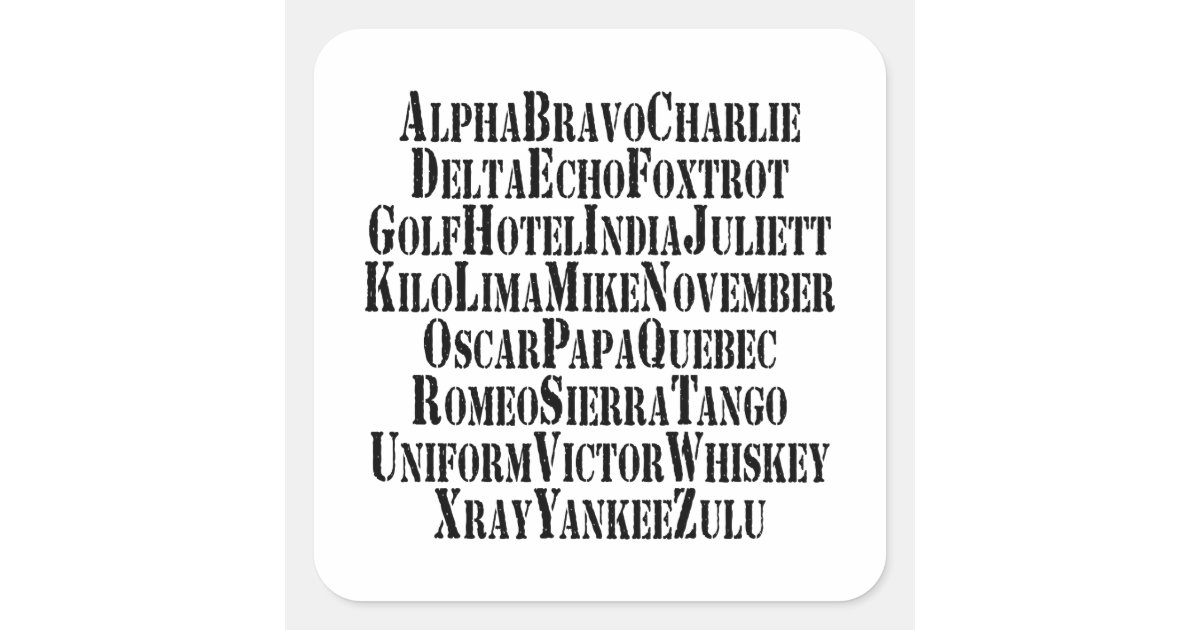 PHONETIC ALPHABET / CODE WORDS SQUARE STICKER | Zazzle