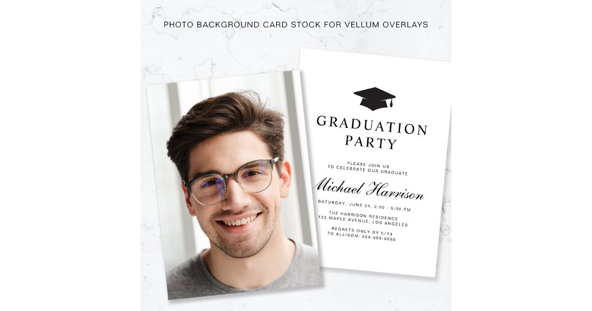Photo Background Graduation Party Vellum Overlay Invitation | Zazzle