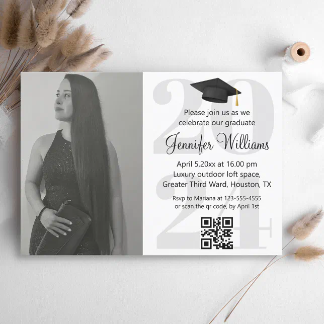 photo graduation 2025 party qr code minimal invitation | Zazzle
