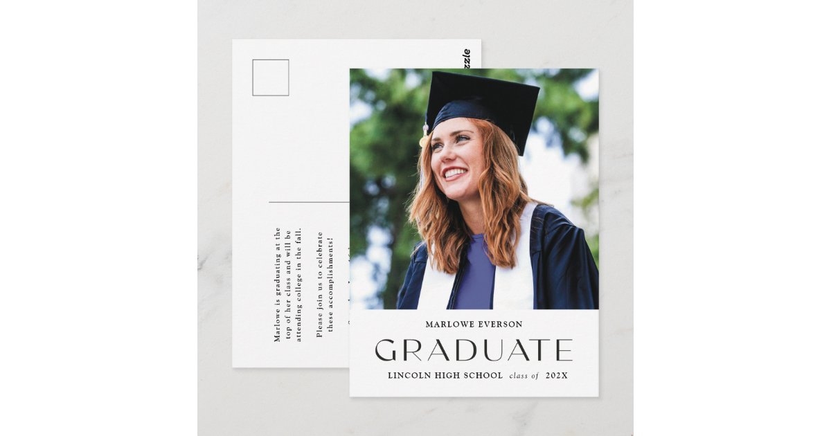 Photo Modern Portrait Graduation Announcement Postcard | Zazzle