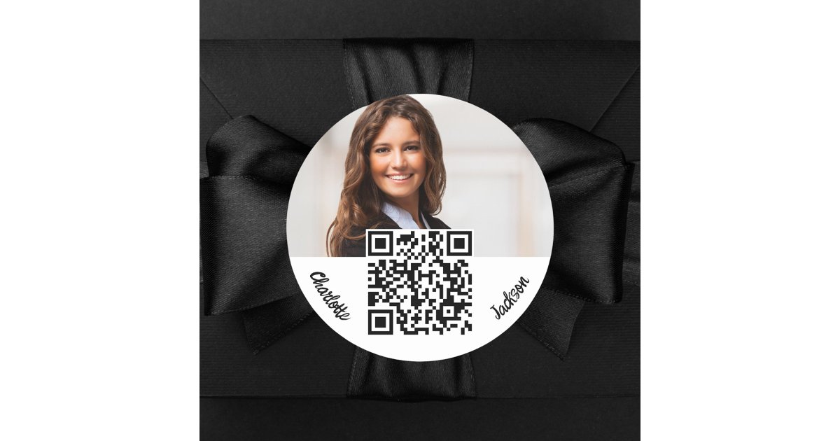 Photo name brand colour QR code business Classic Round Sticker | Zazzle