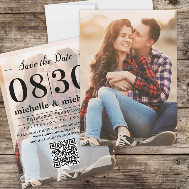 Photo Typography Save the Date QR Code Modern | Zazzle