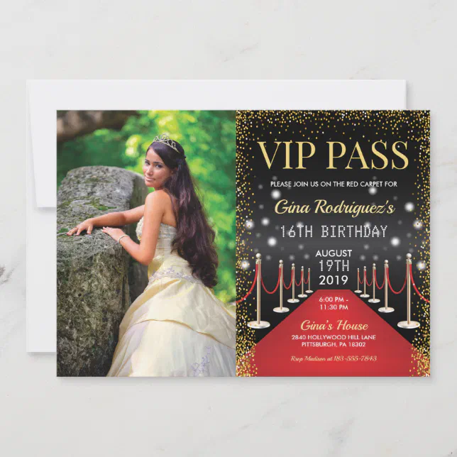 Photo VIP Pass Hollywood Red Carpet Birthday Invitation | Zazzle