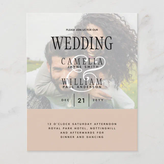 PHOTO WEDDING INVITATION Overlay Text LeahG BUDGET Flyer | Zazzle