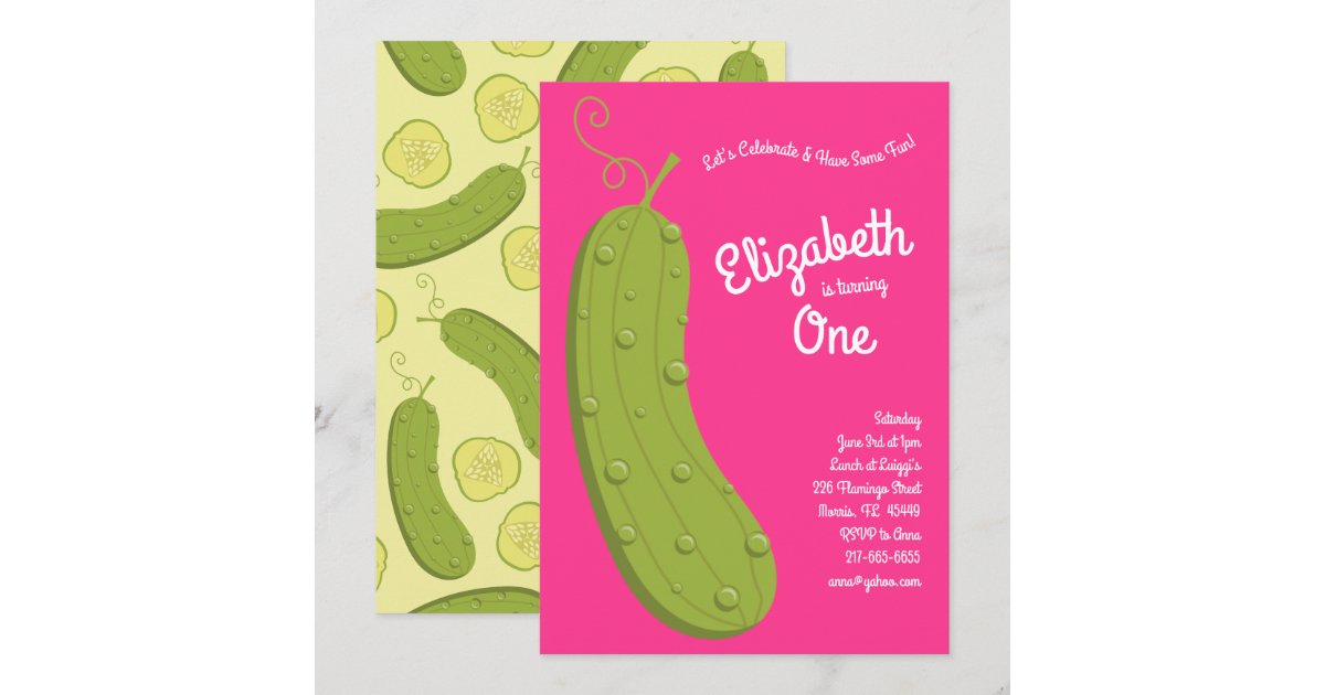 Pickles Kid 1st Birthday Party Food Pink Invitation | Zazzle