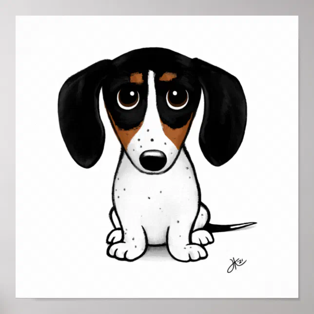 Piebald Dachshund | Cute Cartoon Wiener Dog Poster | Zazzle