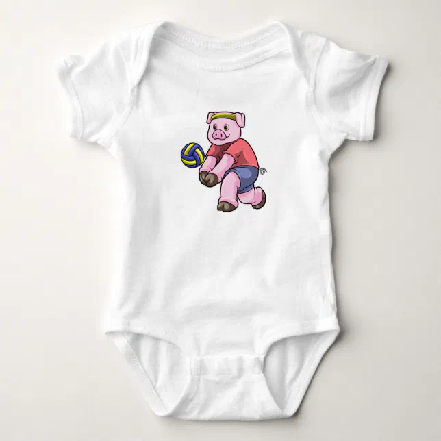 Pig at Sports with Volleyball Baby Bodysuit | Zazzle