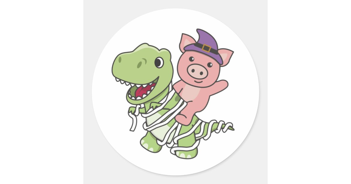 Pig Happy Halloween T-rex Mummy Costume Classic Round Sticker | Zazzle