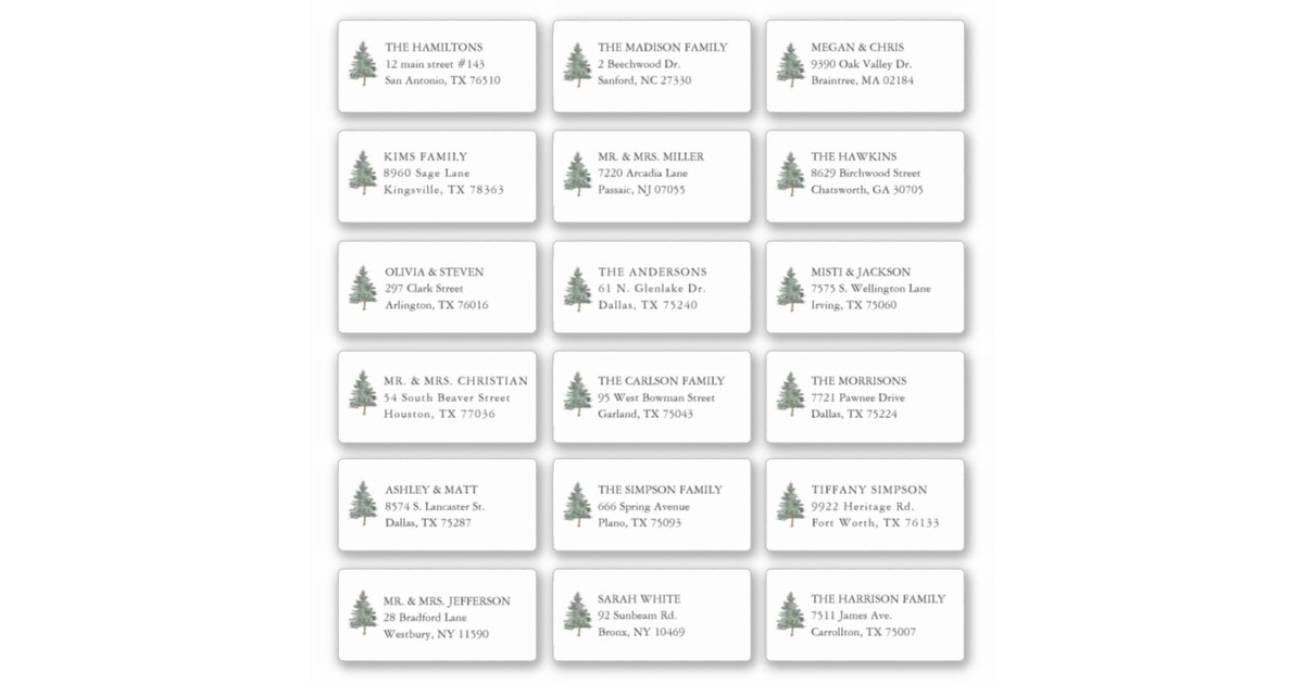 Pine Tree 18 Wedding Guest Recipient Name Address | Zazzle