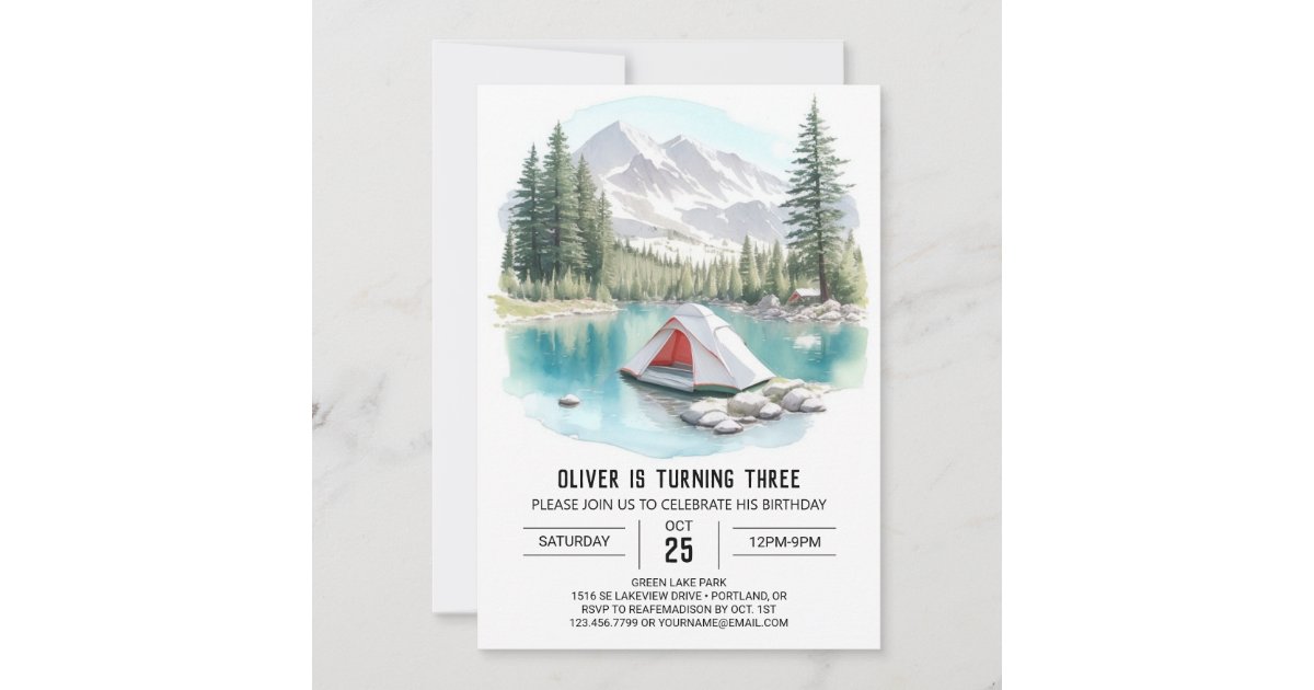 Pine Tree Campout Expedition Birthday Invitation | Zazzle