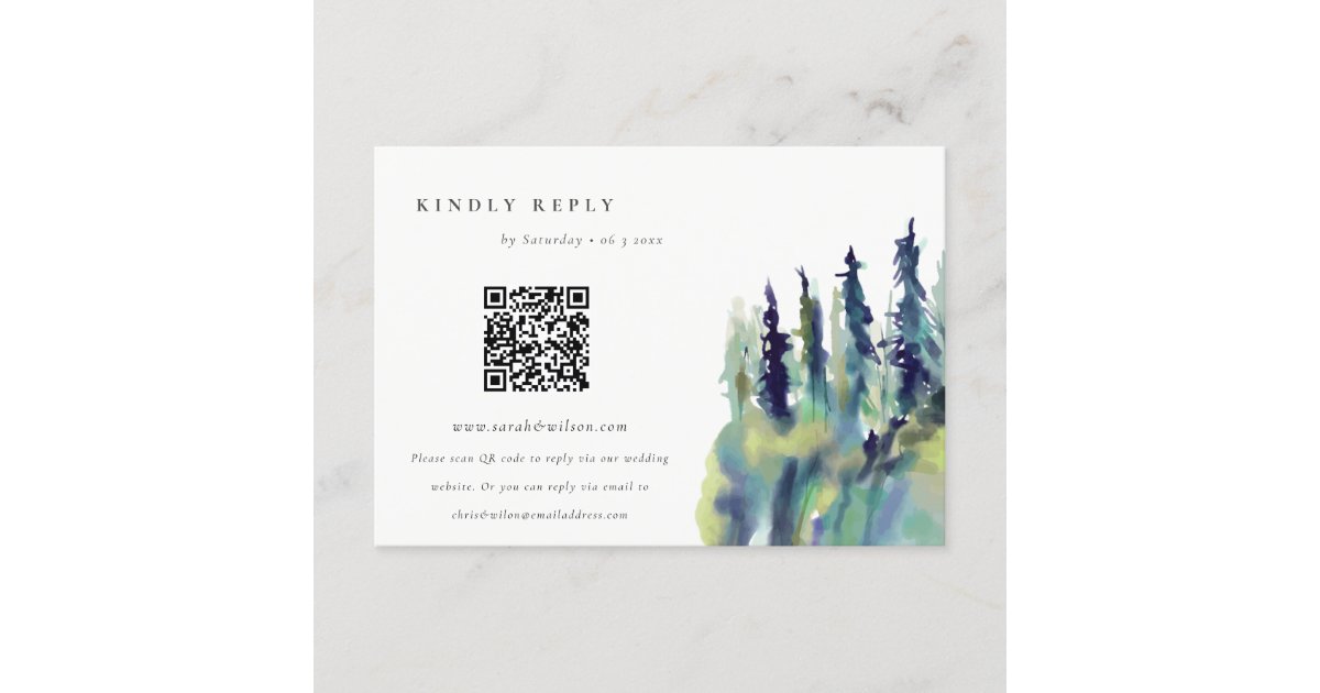 Pine Tree Mountain Landscape Wedding QR Code RSVP Enclosure Card | Zazzle