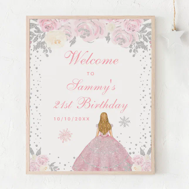 Pink Blonde Hair Girl Birthday Party Welcome Poster | Zazzle