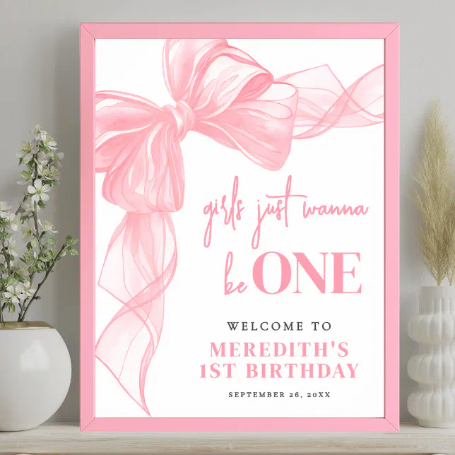Pink Bow Girls 1st Birthday Welcome Sign | Zazzle