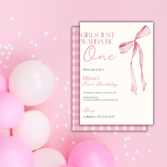 Pink Bow Girls Just Want To Be One 1st Birthday Invitation | Zazzle