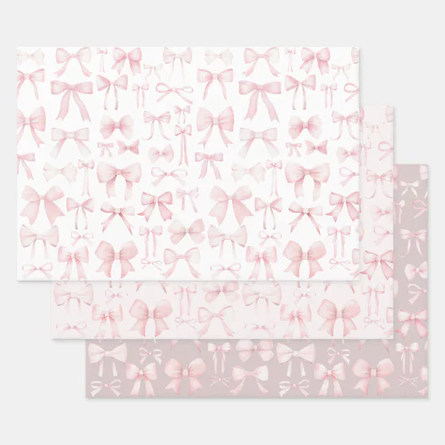 pink bows pattern wrapping paper sheet | Zazzle