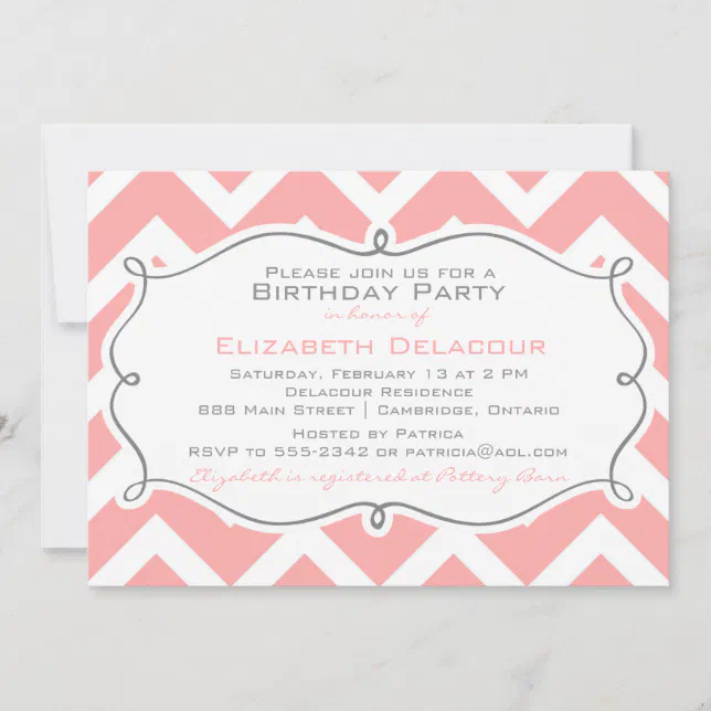 Pink Chevron Pattern Birthday Party Invitation | Zazzle