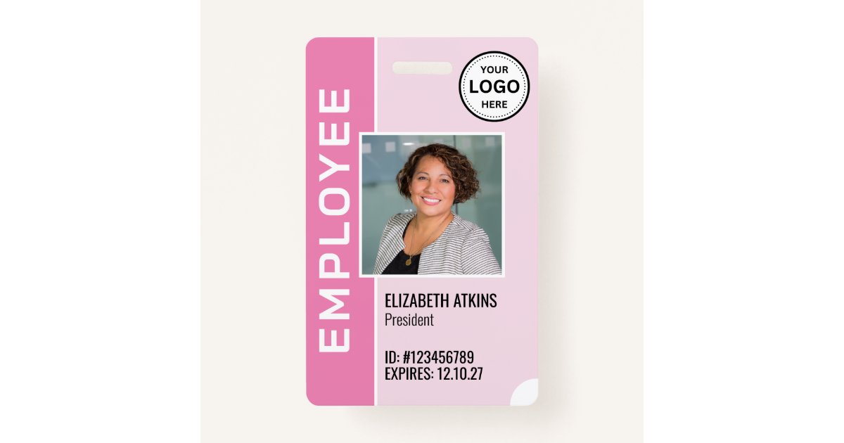 Pink Corporate Logo Employee Photo Badge ID Badge | Zazzle