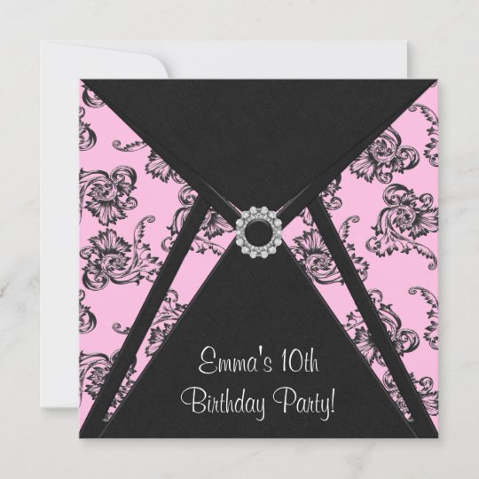 Pink Damask Girls 10th Birthday Party Invitation | Zazzle.com.au