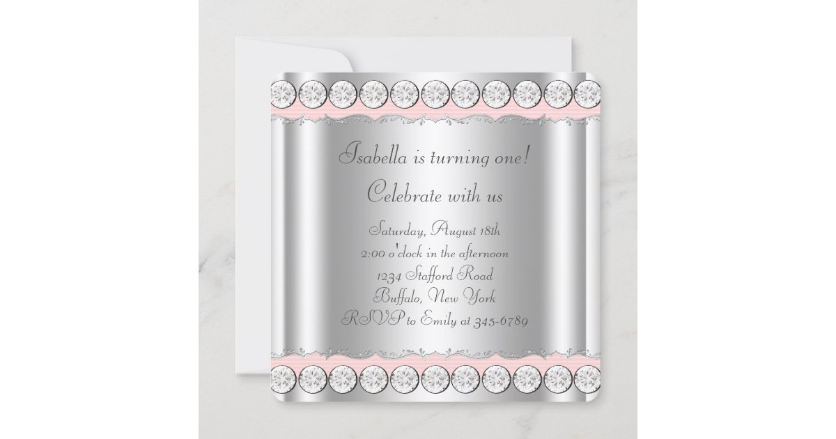 Pink Diamonds Pink and Silver Birthday Party Invitation | Zazzle