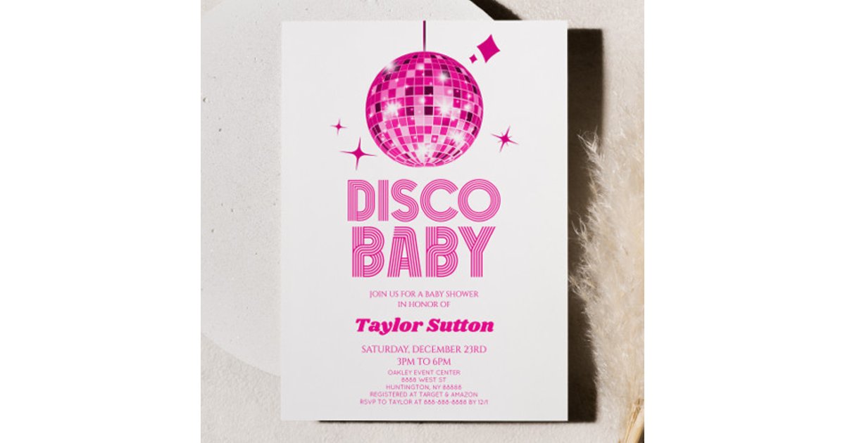Pink Disco Ball Disco Baby Shower Invitation | Zazzle
