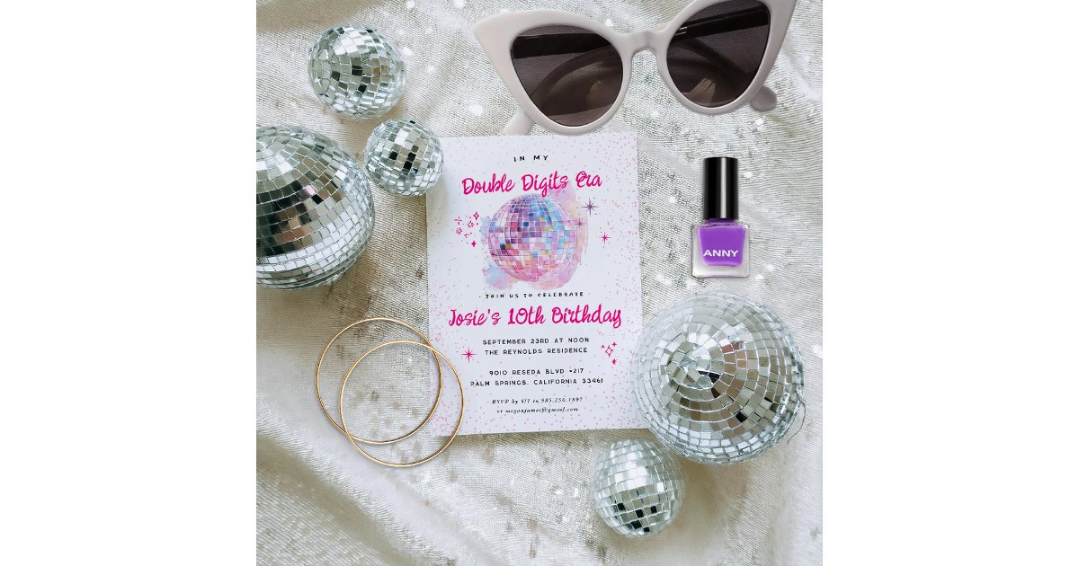 Pink Disco | Double Digit 10th Birthday Invitation | Zazzle