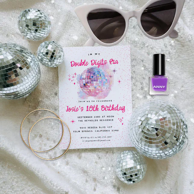 Pink Disco | Double Digit 10th Birthday Invitation | Zazzle