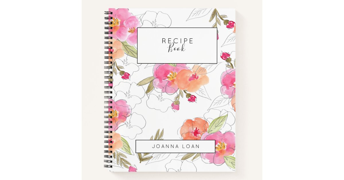 Pink floral flower recipe book cook book | Zazzle