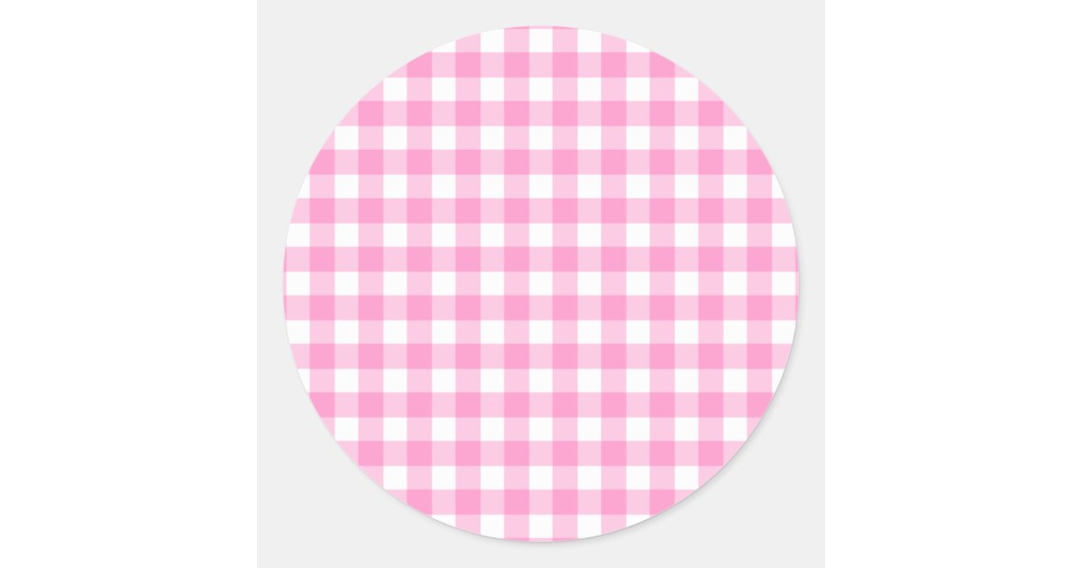 Pink Gingham Pattern Classic Round Sticker | Zazzle