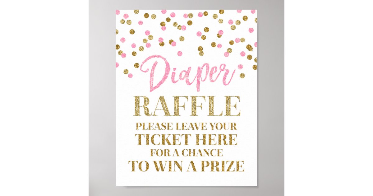 Pink Gold Confetti Diaper Raffle Baby Shower Sign | Zazzle