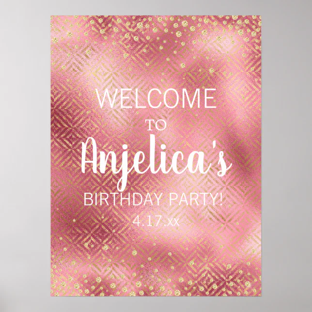 Pink Gold Glitter Girl's Birthday Party Poster | Zazzle