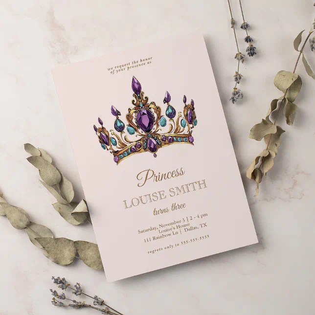 Pink Gold Princess Crown Fairytale Birthday Party Invitation | Zazzle
