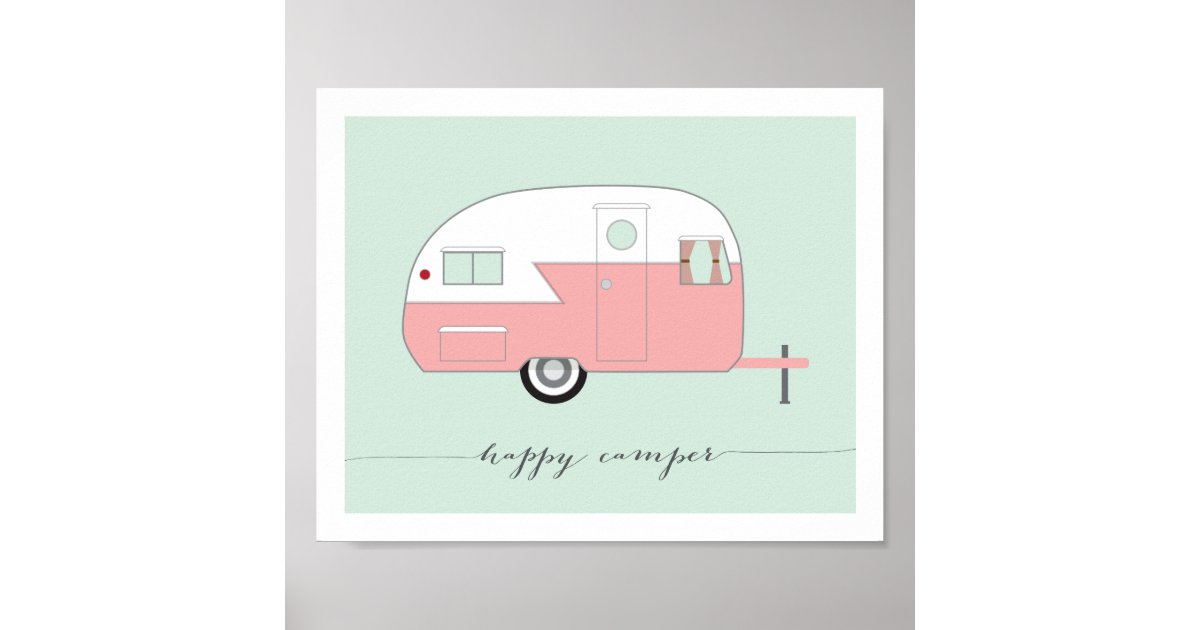 Pink Happy Camper art print 8 x 10 | Zazzle