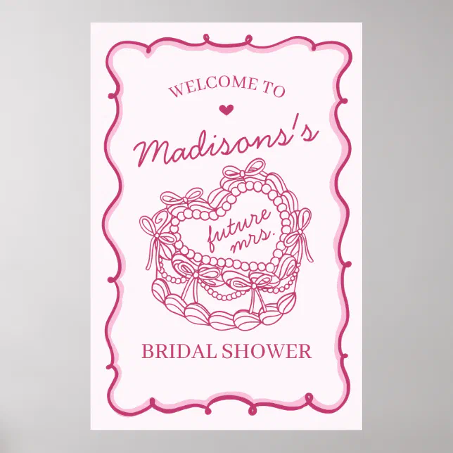 Pink Heart Coquette Cake Bridal Shower Welcome Poster | Zazzle
