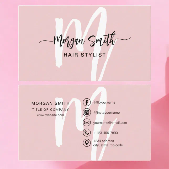 Pink Modern Script Girly Monogram Name Business Card | Zazzle