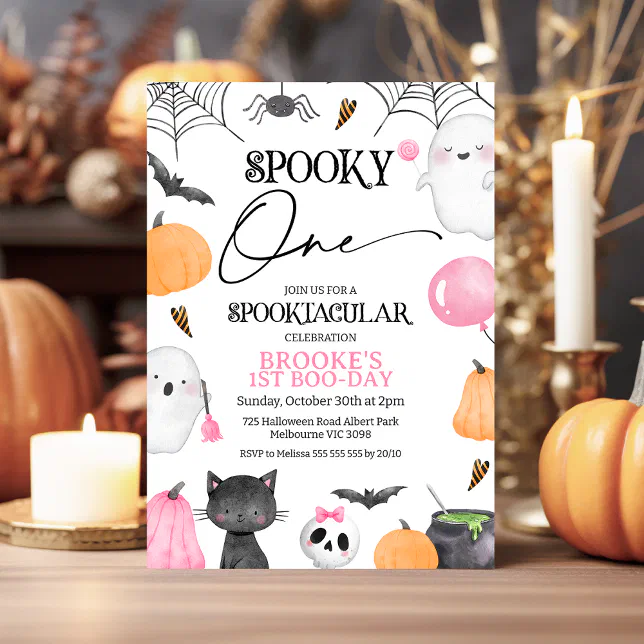 Pink Orange Spooky One Halloween 1st Birthday Invitation | Zazzle