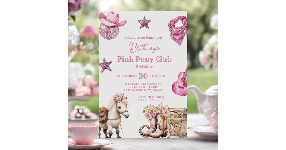 Pink Pony Party Cowgirl Celebration Birthday Invitation | Zazzle
