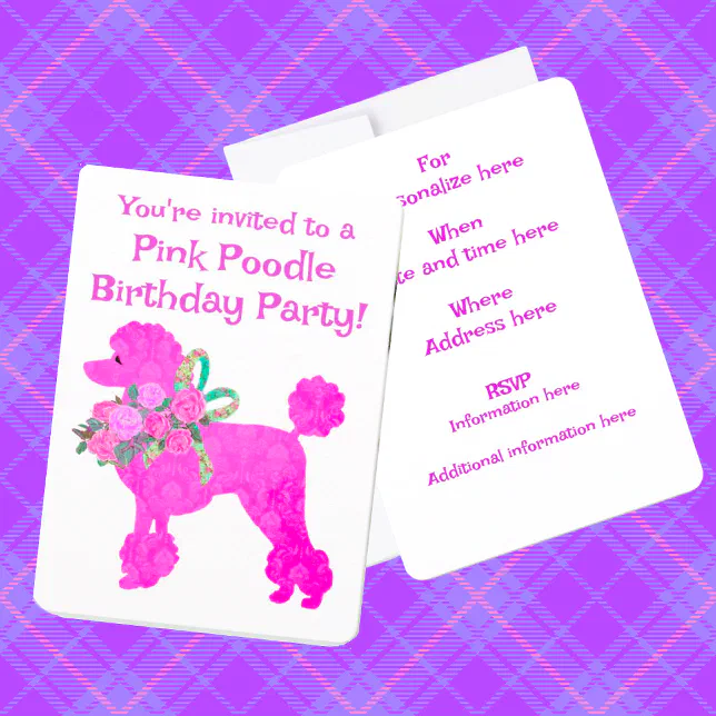 Pink Poodle Girls Birthday Sample Invitation | Zazzle