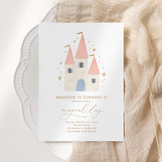Pink Princess Castle Girl Birthday Party Invitation | Zazzle