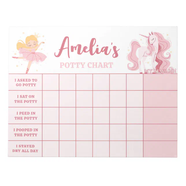 Pink Princess Potty Chart Personalised Name Tasks Notepad | Zazzle