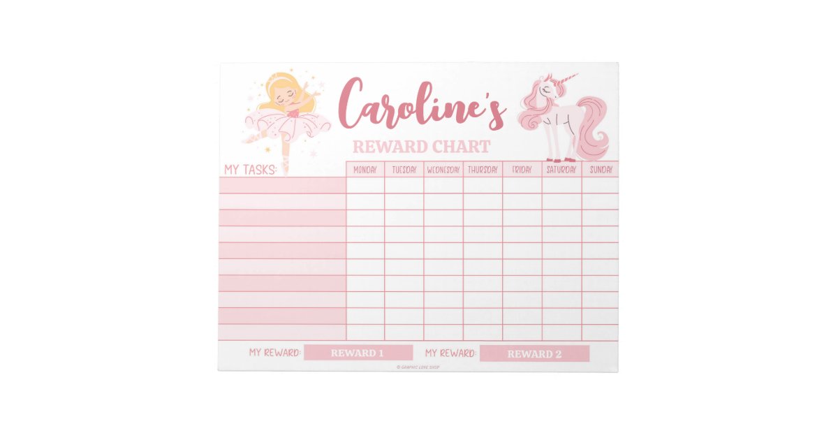 Pink Princess Reward Chart Personalised Name Tasks Notepad | Zazzle