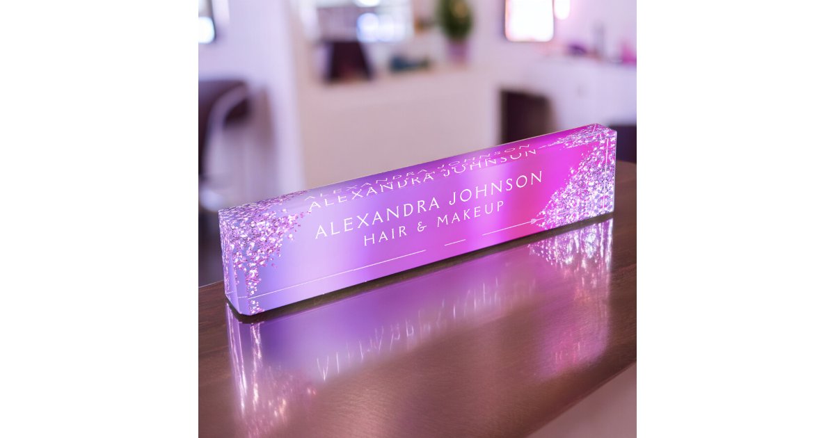 Pink Purple Ombre Glitter Sparkle Hair Makeup Nameplate | Zazzle
