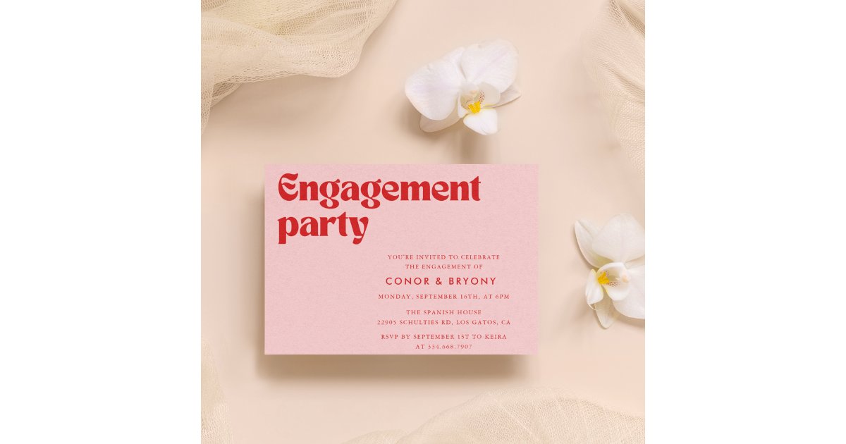 Pink Red Engagement Party Invitation | Zazzle