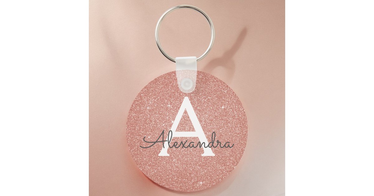 Pink Rose Gold Glitter & Sparkle Monogram Key Ring | Zazzle