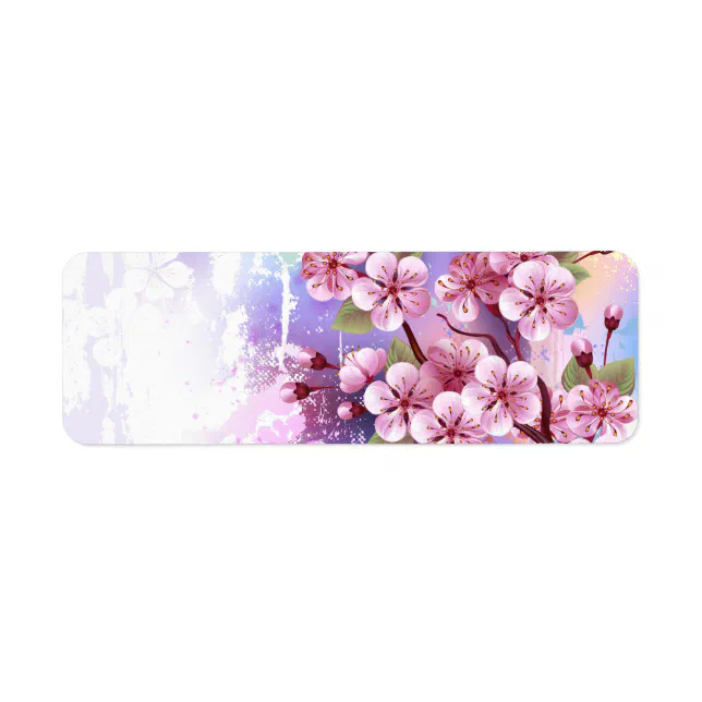 Pink Sakura on Painting Background Return Address Label | Zazzle
