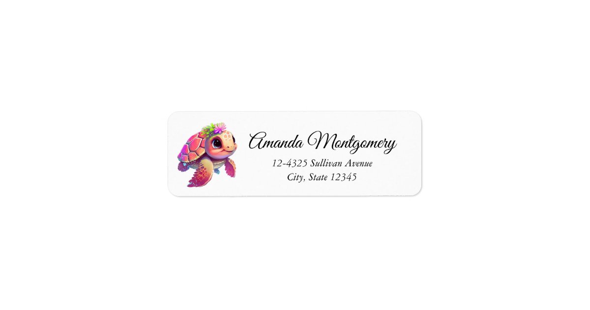 Pink Sea Turtle Whimsical & Cute Return Address Label | Zazzle
