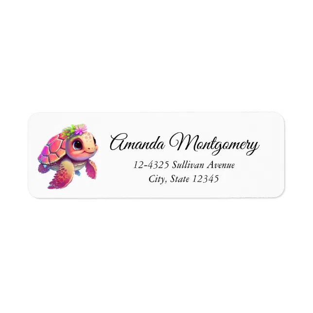 Pink Sea Turtle Whimsical & Cute Return Address Label | Zazzle