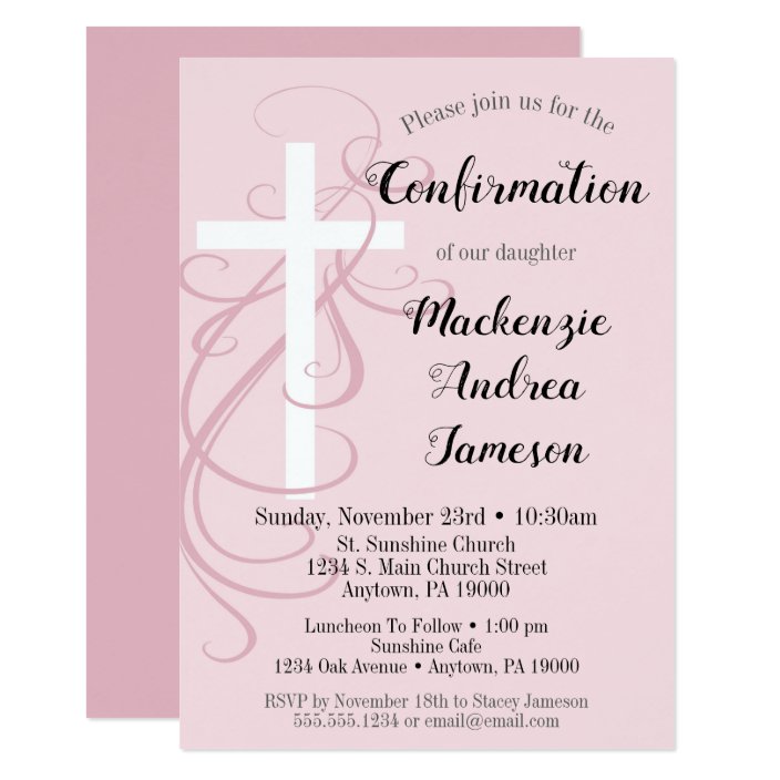 Pink Swirl Cross Confirmation Invitation Girl | Zazzle.com.au