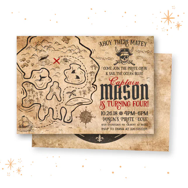 Pirate Treasure Map Birthday Invitation | Zazzle